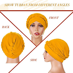 9 Pack Braid Turban Cap for Women Ethnic Bohemia Twisted Hair Cover Wrap Hat African Pre Tied Bonnet Chemo Cancer Braid Turban Hat Beanies Headwear Multicoloured