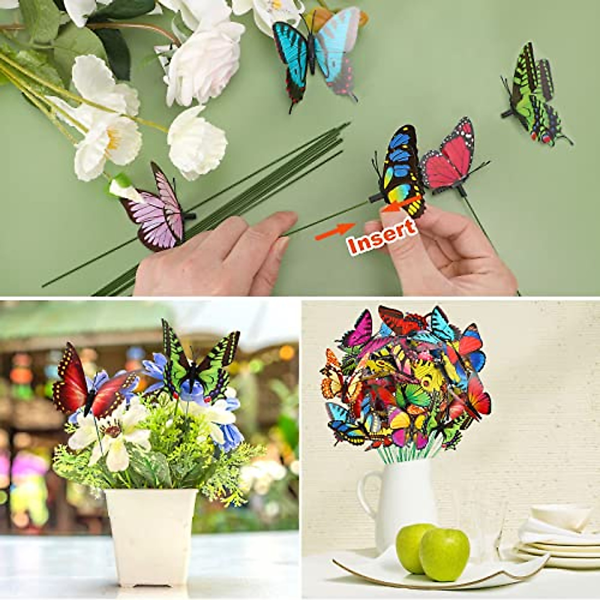 Augshy 75 Pcs Butterfly Decoration Stakes Waterproof Garden Butterfly Wing Width 3.5in Ornaments for Indoor/Outdoor Christmas Yard Decor
