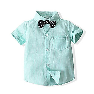 Tommelise Baby Boys Gentleman Outfits Suits, Infant Short Sleeve Shirt+Bib Pants+Bow Tie Overalls Clothes Set