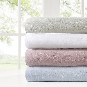 INK+IVY Soft Kimono Robes for Women Terrycloth Ladies Bathrobe with Pocket and Belt, Collar & Cuff Trim, White L/XL