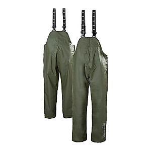 Helly-Hansen Workwear Mandal Waterproof Bib Overalls for Men Made of Durable PVC-Coated Polyester, Breathable and Adjustable, Army Green - L