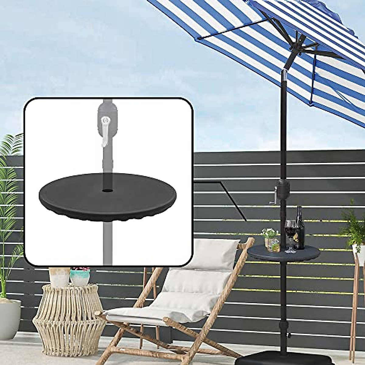 ABBLE 20'' Outdoor Adjustable All Weather Umbrella Table for Beach Patio Garden Poolside Accessory Umbrella Table Top Portable Round Table Fit 38mm Umbrella Pole (Black)