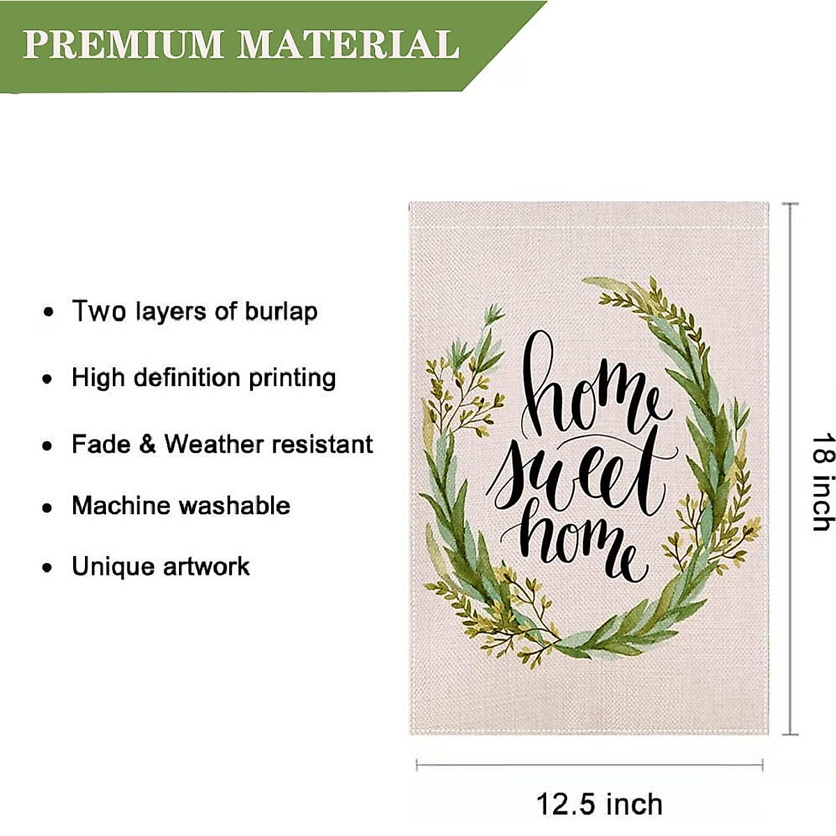 LHSION Home Sweet Home Garden Flag 12.5 x 18 Inch Vertical Double Sided Burlap Flag for Spring Summer Seasonal House Yard Decor