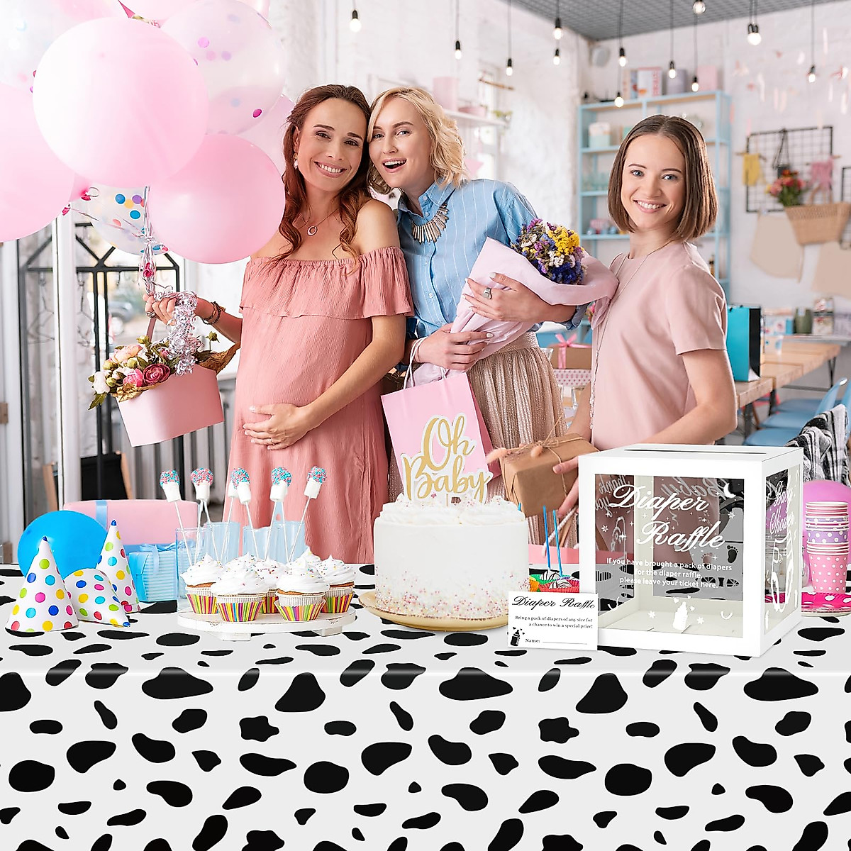 QISOLIY 50 Pieces Diaper Raffle Tickets with Box Baby Shower Game Invitations Diaper Raffle Cards Diaper Raffle Box Set for Baby Shower Gender Reveal Party Supplies Card Box (Clear White)