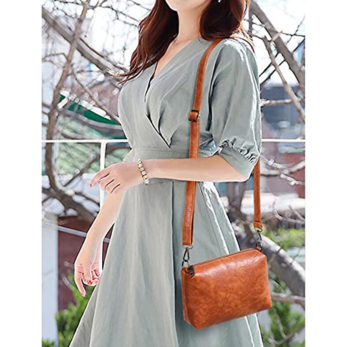 GJGJTER Synthetic PU Leather Tote for Women Simple One-shoulder Portable Messenger Crossbody Hobo Bags 3-piece Set-Brown