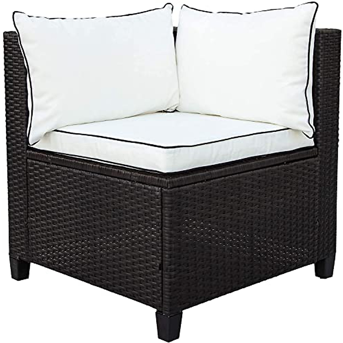 GAOPAN 7 Piece Garden Outdoor Modular Wicker Furniture Set, Sectional Rattan Sofa Patio Lounge & Deep Seating Conversation Furnishings with Cushions,Accent Pillows & Coffee Table, White+Black