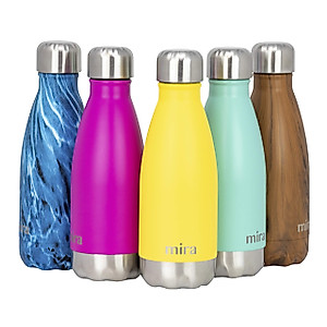 MIRA 12 oz Insulated Water Bottle - Slim Stainless Steel Cola Shape Thermos - Double Wall Hot & Cold Flask (24Hr Cold/12Hr Hot) - Lemon Yellow