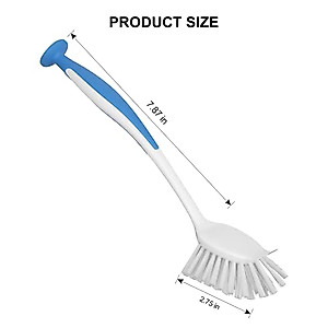 SetSail Dish Brush with Handle, 2 Pack Stiff Bristles Dish Scrubber with Suction Cup Dish Scrub Brushes with Built-in Scraper for Cleaning Dishes, Pots and Pans, Kitchen Sink