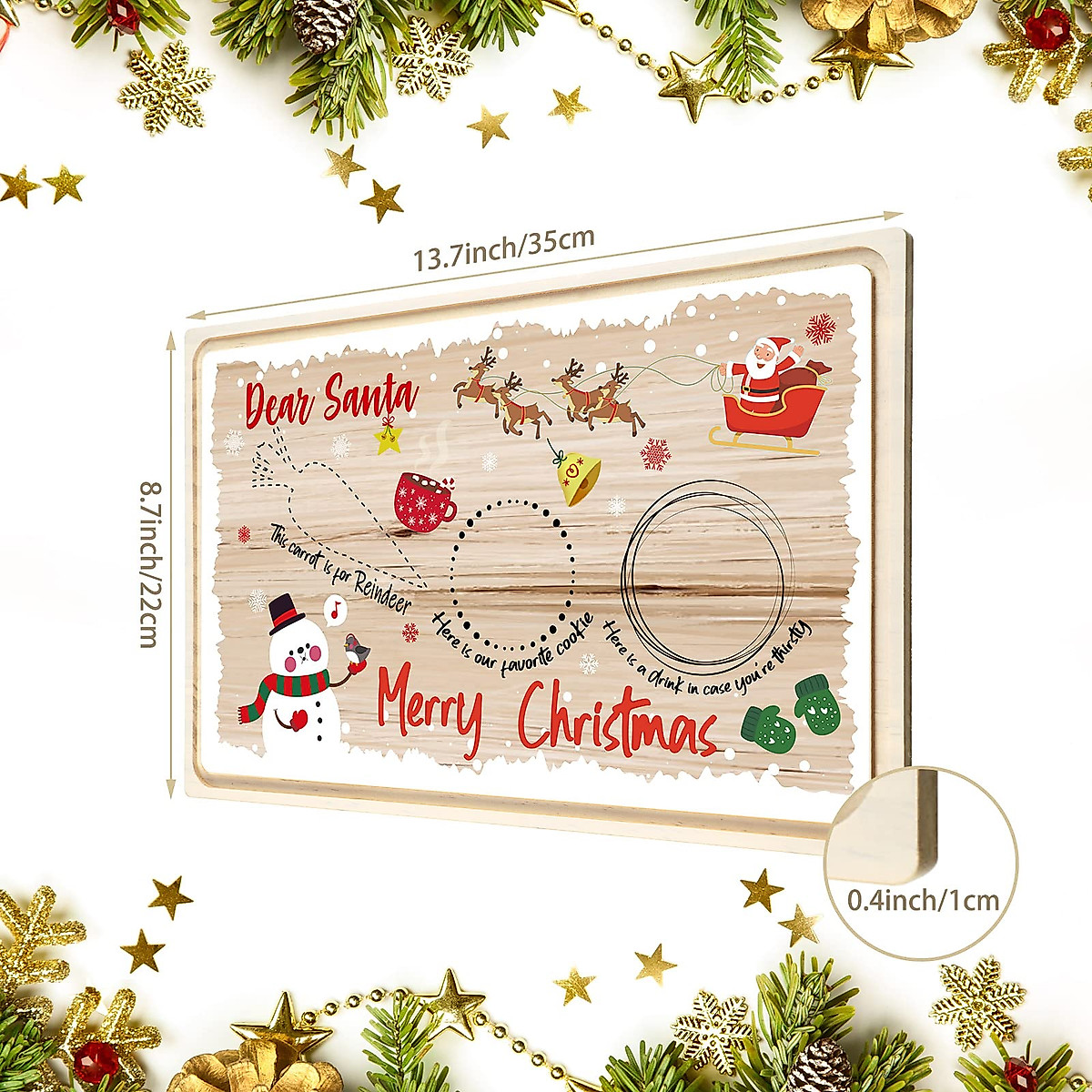 Honeydak Santa Cookie Plate, Dear Santa Christmas Cookies Plate Wooden Tray Platter Mat Christmas Santa Plates Milk and Cookie Plates Decorations for Kids Christmas Supplies