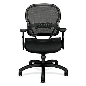 HON Wave Office Chair Mid Back Mesh Ergonomic Computer Desk Chair - Adjustable Arms, Lumbar Support, Synchro-Tilt Tension Angle Lock Recline, Comfortable Cushion, 360 Swivel Rolling Wheels - Black