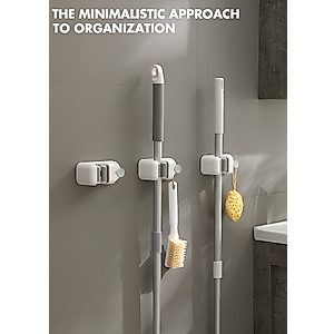 BEZOX Mop Holder with Hook - Drill Free Wall Mount Broom Gripper, Cleaning Supplies Organizer Utility Holder - 1PCS