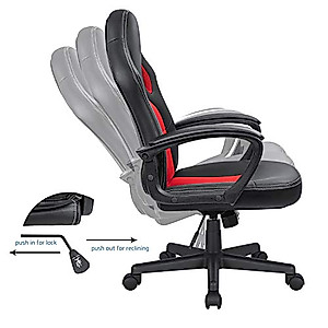 KaiMeng Office High Back Leather Computer Ergonomic Height Adjustable Racing Game Desk Executive Conference Task Chair, 19.5" x 20.1" x 44.2", Red