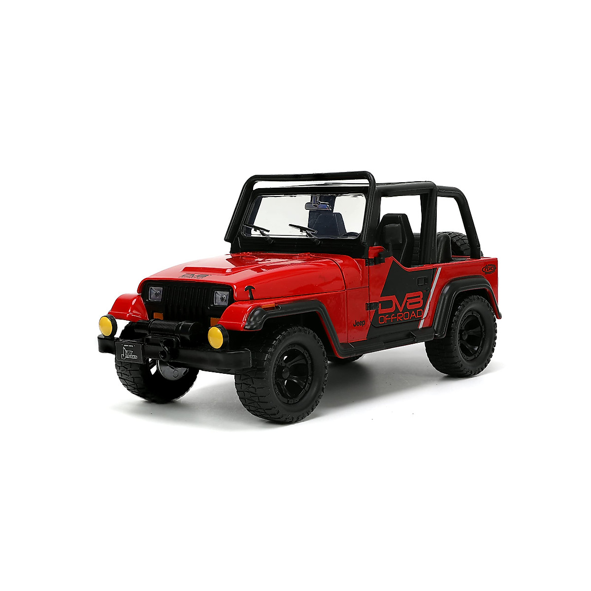 Jada Toys Just Trucks 1:24 1992 Jeep Wrangler Die-cast Car Red/Black with Tire Rack, Toys for Kids and Adults
