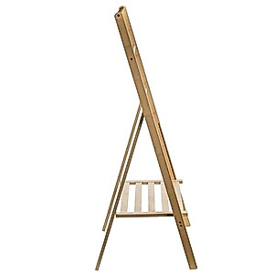 MyGift 43 Inch Light Brown Solid Bamboo Freestanding Towel Rack, Bathroom Folding Towel Drying Stand with Bottom Storage Shelf