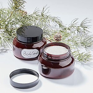 Qeirudu 24 Pack 8 oz Amber Plastic Jars with Lids and Labels, Body Scrub Jars with Lids Empty Refillable Cosmetic Containers for Body Butter, Face Creams, Lotion and Essential oil