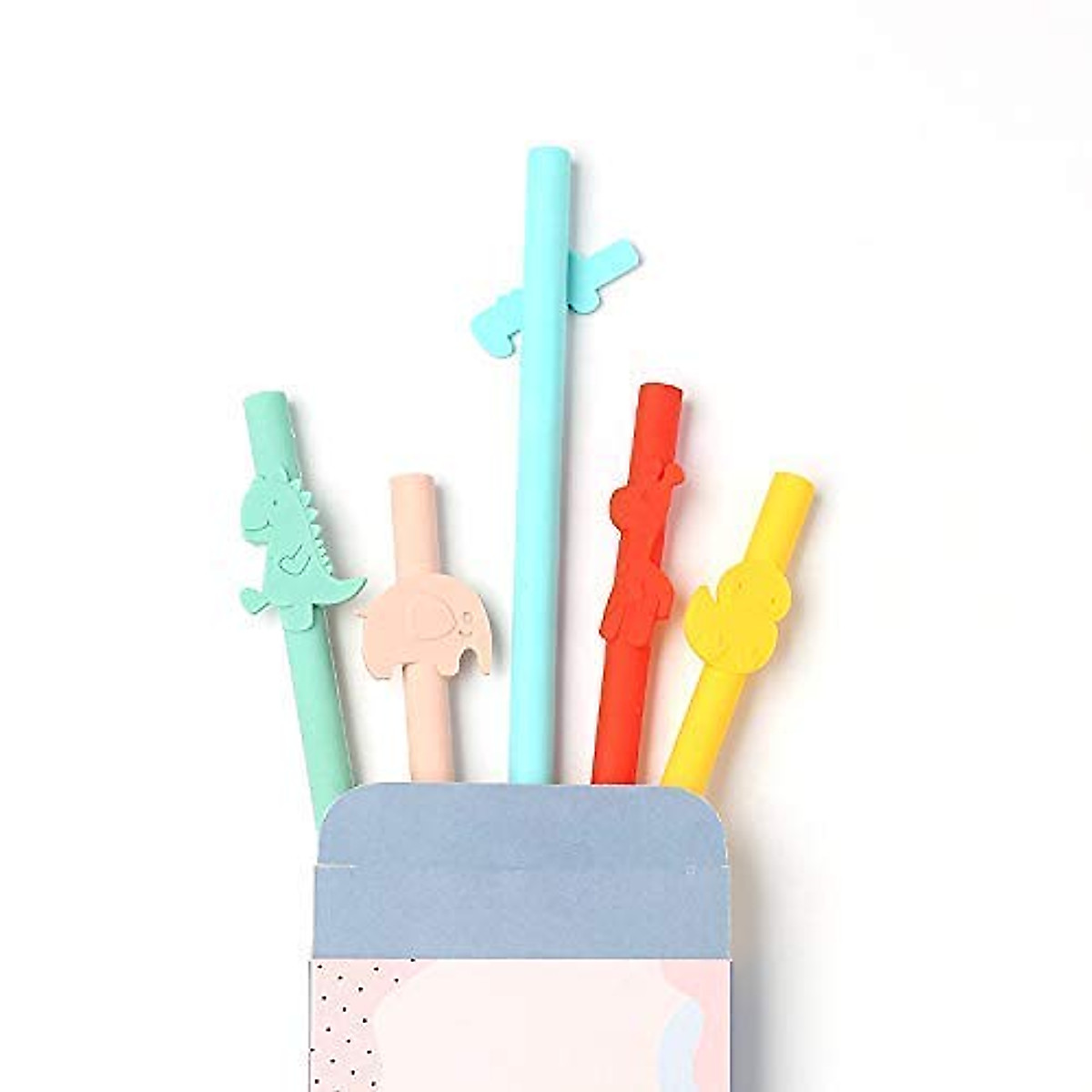 Kids Reusable Silicone Drinking Straws - Colorful Fun Animal Styled - Eco Friendly - Food Grade Silicone - Safe Non-Toxic - FREE Cleaning Brush