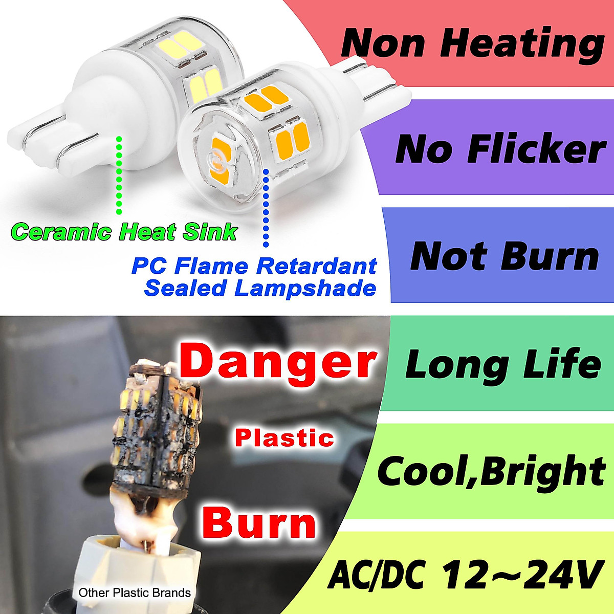 Heifymi T5 T10 LED Wedge Base Bulbs, 2700K Warm White 2 Watts Equivalent 11W 18W Incandecent Bulbs, AC/DC 12-24V Low Voltage Replacement for Landscape Path Deck Garden RV Camper Lights, 6 Pack