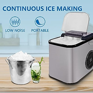 JoyPlanet Countertop Nugget Ice Maker, 8 Ice Cubes Ready in 10 Mins Up to 22lbs of Ice a Day 1.8lbs Ice Capacity Refillable Water Tank for Home Kitchen Office Bar Party (Stainless)