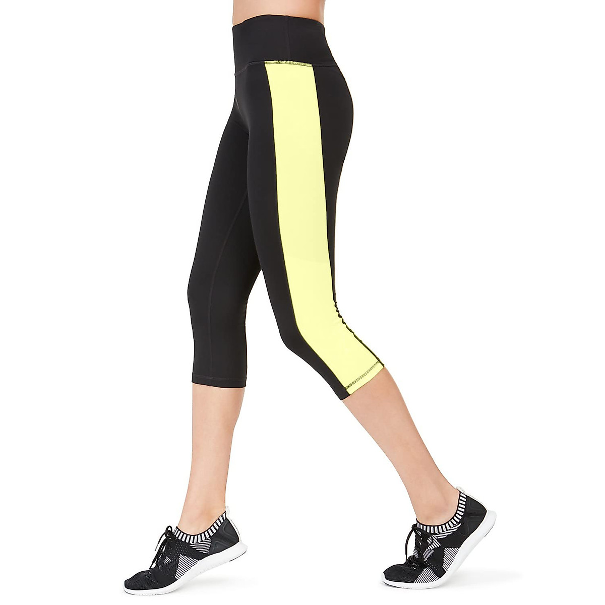 Ideology Colorblocked Cropped Leggings, Small (Noir English Yellow)