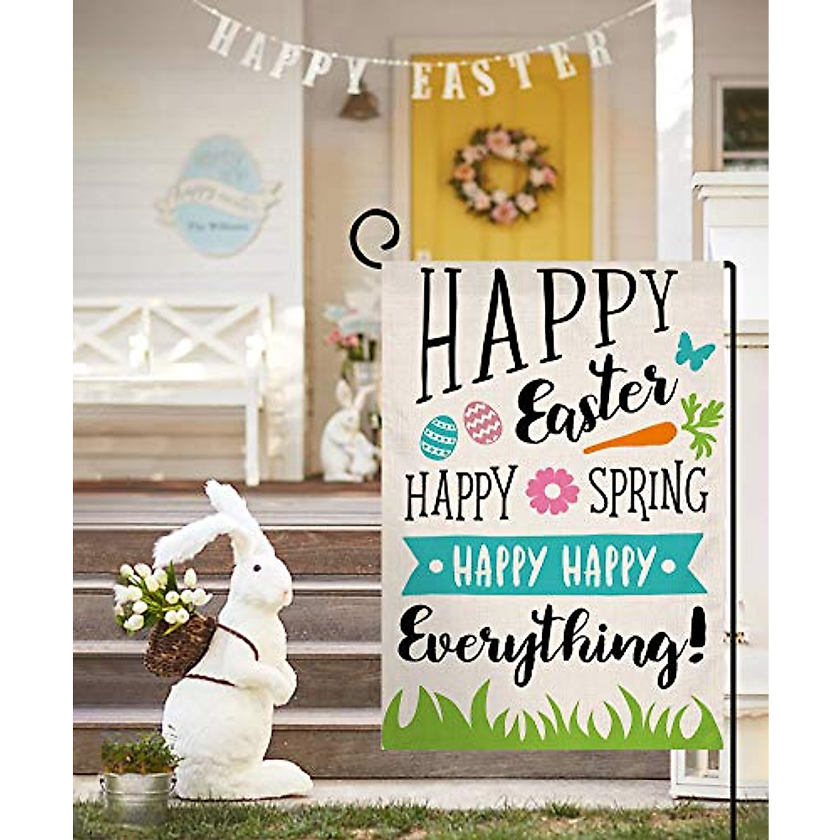 Happy Easter Garden Flag Vertical Double Sided 12.5 x 18 Inch Sping Burlap Yard Outdoor Decor