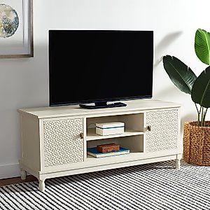 Safavieh Home Collection Halton Distressed White 2-Door 1-Shelf Entertainment Stand up to 55" Flatscreen TV Media Unit