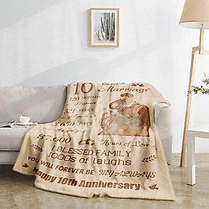 Wedding Anniversary Blanket Couples Present,10th Anniversary Present Blanket for Him and Her,Wife Husband Happy 10 Year Anniversary Present for Couple Mom Dad Parents Valentine's Flannel Throw Blanket