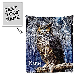 CUXWEOT Custom Blanket with Name Text Personalized Animal Owl Soft Fleece Throw Blanket for Gifts (50 X 60 inches)