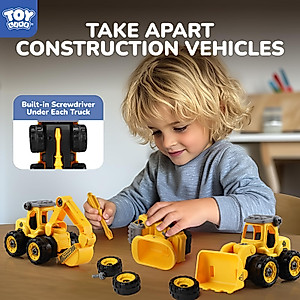 TOY Life Constructions Toys Vehicles Trucks Take Apart Toys Sandbox Toys Trucks Set Excavators Building Car Toys with Drills - Best Gifts Truck Toys for Boys Kids Toddlers 3 4 5 6 7 8 Years Old