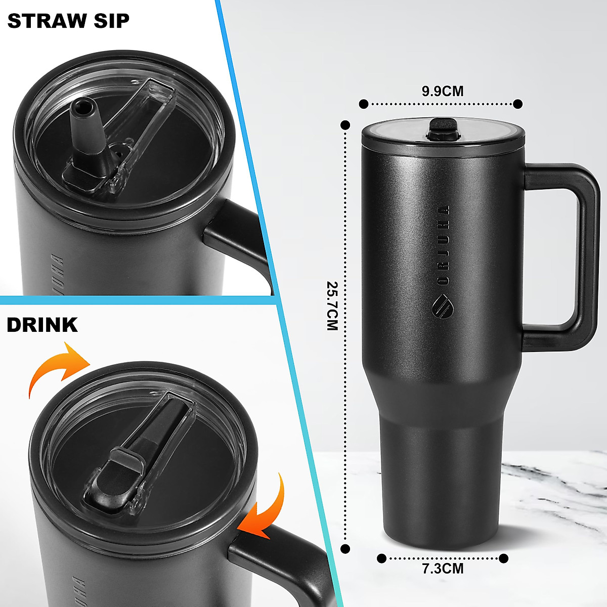 ORJUHA 40 Oz Travel Tumbler - Modern 100% Leakproof Reusable Insulated Tumbler with Handle and flip Straw - Stainless Steel Travel Mug Cupholder Friendly-Gifts for Women & Men (Honeydew)