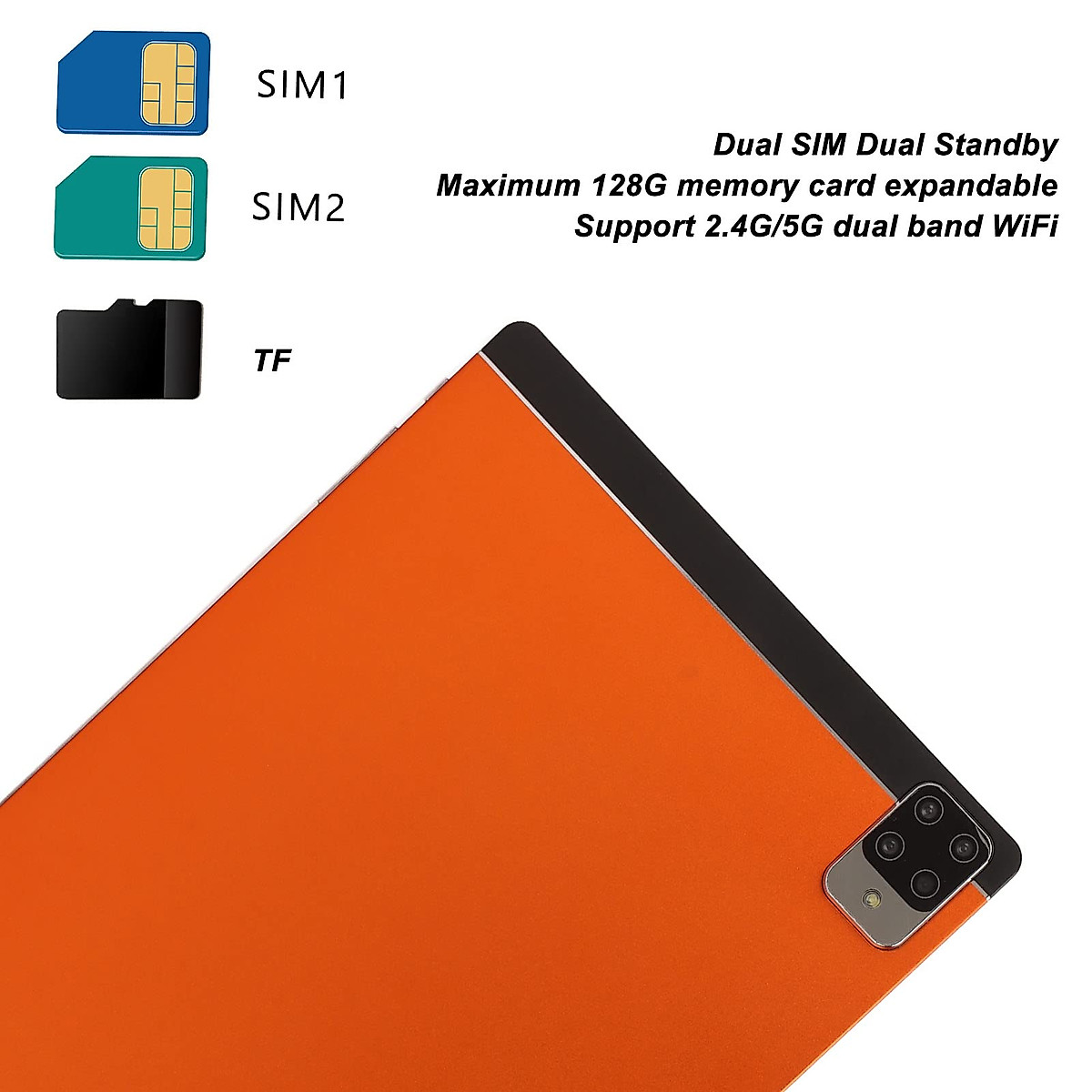 Tablet 10.1 inch for 10 PC Tablet, 6GB RAM, 256GB ROM, Octa Core Processor, FHD IPS Touchscreen, 5MP Front 8MP Rear Camera, WiFi, 4G LTE (Orange)