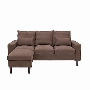 Panana Convertible Sectional Sofa Couch Modern L-Shaped Couch 3 Seat Fabric Sofa for Small Space (Brown)