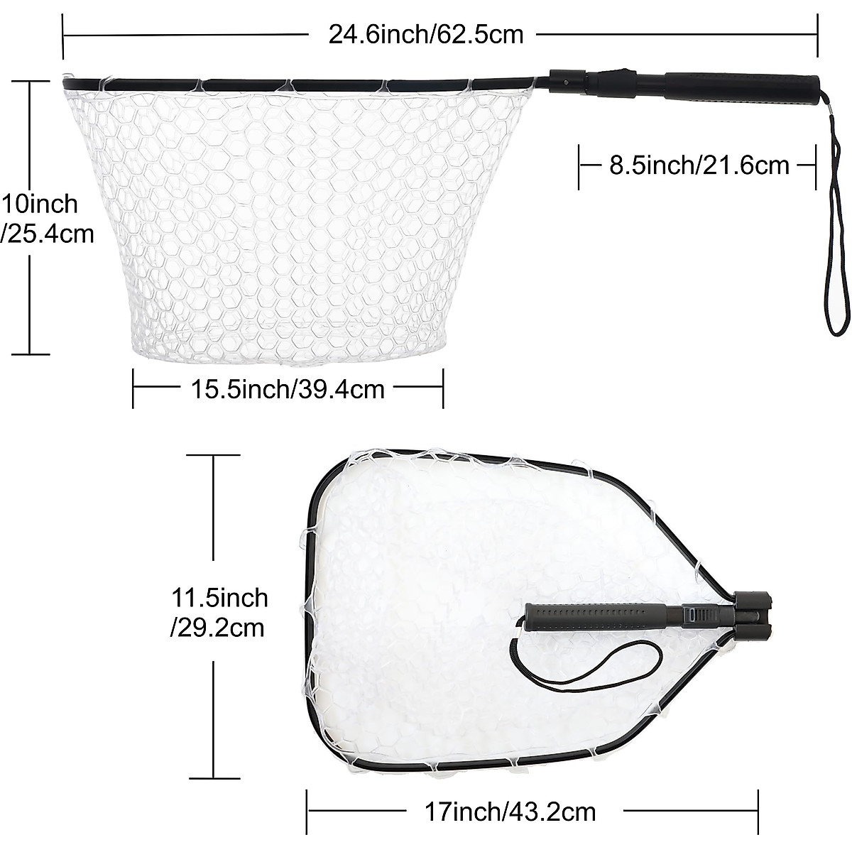 GOODCAT Fly Fishing Net, Bass Trout Landing Net, Folding Fishing Nets Fresh Water, Safe Fish Catching or Releasing, Fly Fishing net Magnetic Release (A:Square-Extend Length:24.6")