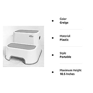 Wider Dual Height 2 Step Stool for Kids | Toddler's Stool for Potty Training and Use in The Bathroom or Kitchen | BPA-Free Strong Soft-Grip Steps for Comfort and Safety (1 Pack, Greige)