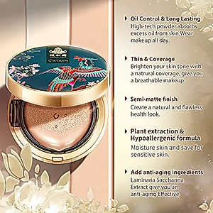 CATKIN BB Cream Air Cushion Foundation Full Coverage Moisturizing Concealer Natural Makeup With Free Refill Ivory Beige 0.46 Ounce