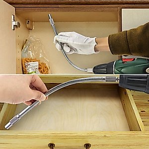 QWORK Flexible Extension Drill Bit Holder, 7.9" and 11.8" Flex Shaft Impact Driver Quick Change Magnetic 1/4 Hex Shank Connection for Power Drill, 2 Pcs