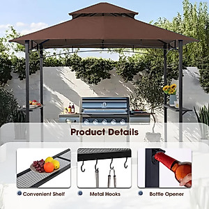 8'×5' Grill Gazebo, Outdoor BBQ Gazebo with Double Tier Canopy Roof, Barbeque Gazebo with 2 Shelves