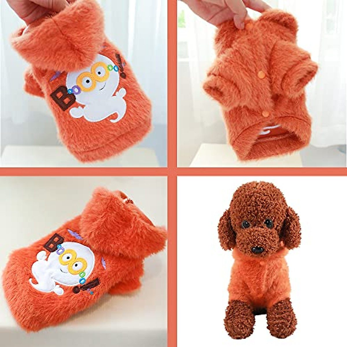 AIHANCH Dog Halloween Costume Cute Ghost Hoodie Winter Warm Fleece Dog Clothes Two-Legged Dog Outfits for Small Dogs Puppy (Small)
