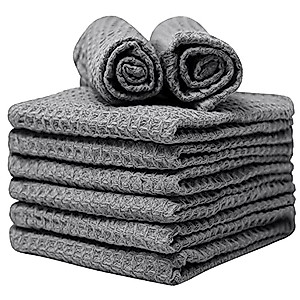 Premium Dish Cloths (12”x 12”, 8 Pack) – Waffle Weave Dish Cloth – 270 GSM – Cotton Kitchen Dish Cloth Set – Highly Absorbent Dish Towels Set (Grey)