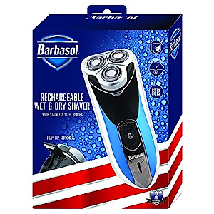 Barbasol Rechargeable Electric Wet and Dry Rotary Shaver with Stainless Steel Blades and Pop Up Trimmer