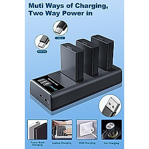 Artman 3-Pack LP-E10 Batteries 1600mAh and 3-Slot LCD Charger Pack for Canon EOS Rebel T7 T6 T5 T3 T100 Kiss X50 Kiss X70 EOS 1100D 1200D 1300D 2000D Digital Cameras