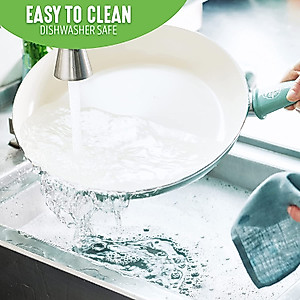 GreenLife Soft Grip Healthy Ceramic Nonstick 12" Frying Pan Skillet and 1QT and 2QT Saucepan Pot Set with Lids, PFAS-Free, Dishwasher Safe