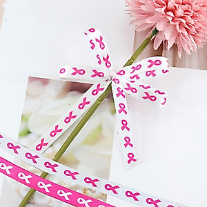10 Yards Breast Cancer Awareness Ribbon, 2 Rolls of 3cm Pink Craft Grosgrain with Delicate Satin Feel for DIY Crafts, Hair & Party Decorations - White & Pink with Pink Ribbon Design