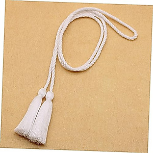 Artibetter 20pcs Hand-Woven Hanging Fringe Shower Curtain Decorative Knit Tie Window Trim Decorative Curtain Holdback Drapery Holdbacks Tassel Rope Decor Cotton White Handmade Tie Back Manual