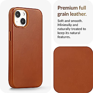 LONLI Edition - (for iPhone 14) - Premium European Genuine Leather Case | Develop Patina Over Time | Compatible with Magsafe - Brown