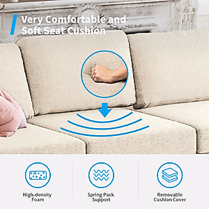 Mjkone L Shaped Sofa Couch, 4-Seat Oversized Sectional Sofa for Living Room, Convertible Modular Sofa with Storage Ottoman, Reversible Chaise with Footstool, Furniture Settee with Pouf - Beige