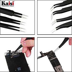 Kaisi 13 PCS Precision Tweezers Set Anti-Static ESD Tweezers Kit with 13 Precision Non-Magnetic Stainless Steel Tweezers With tweezers storage bag