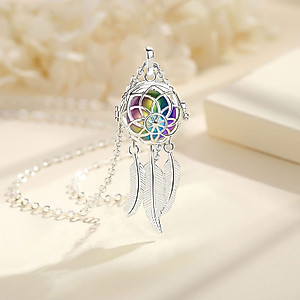 INFUSEU Cremation Jewelry for Ashes for Women Urn Necklace for Human Dog Ash Colorful Rainbow Pendant Dream Catcher Keepsake for Loss of Mother Father Dad Mom Grandma Grandpa