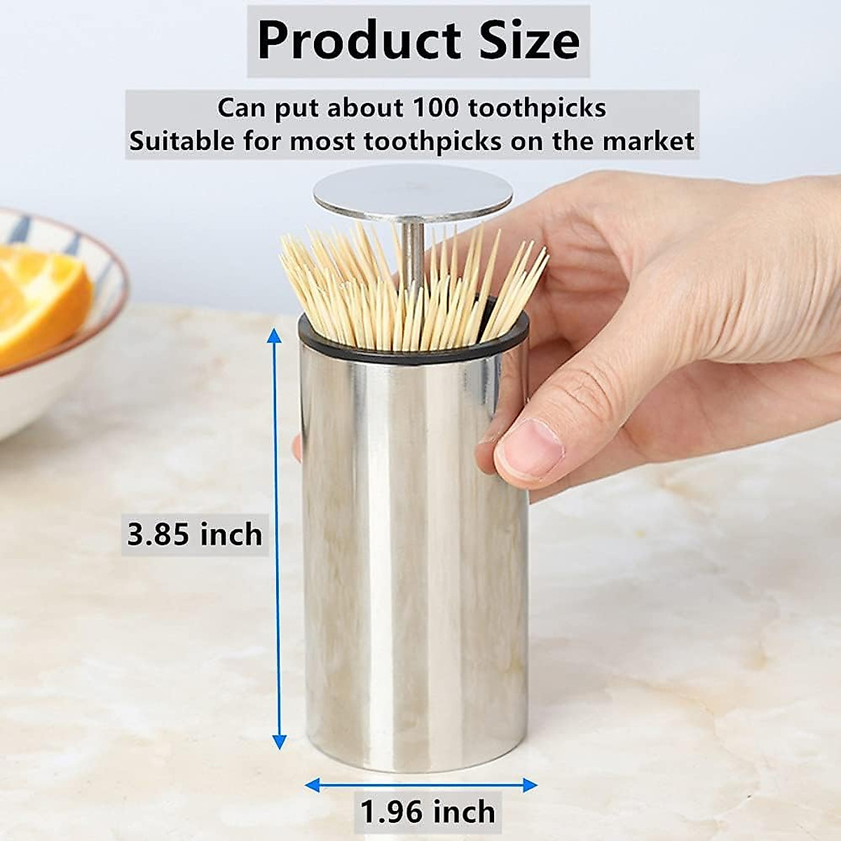 Kemaily Toothpick Holder, Automatic Stainless Steel Toothpick Holder Dispenser Click Open, Modern Toothpick Storage Box for Bamboo Toothpick