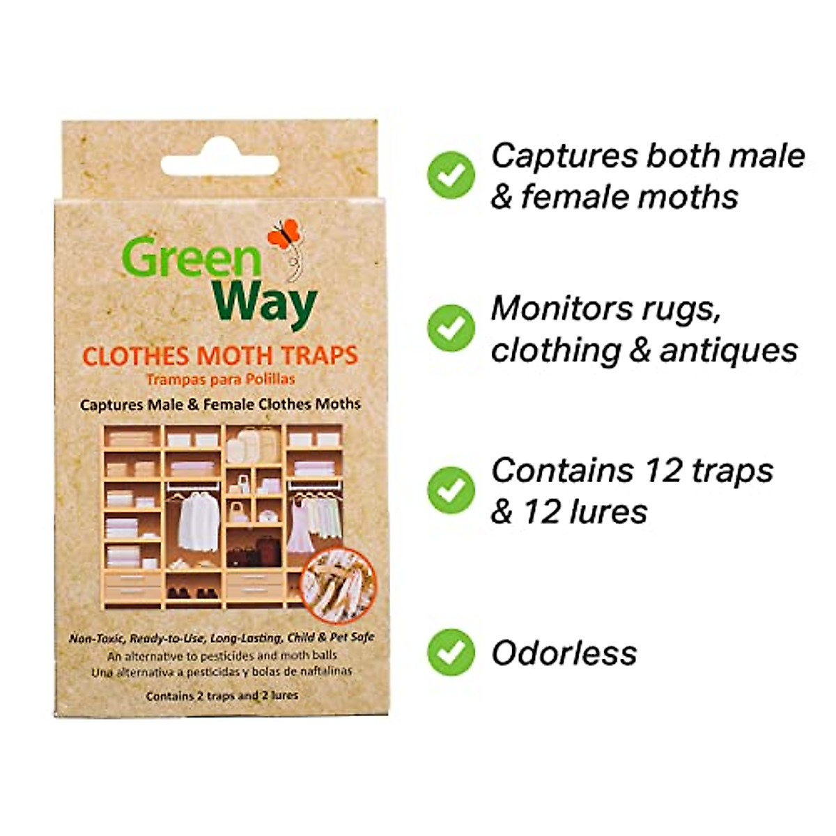 Greenway Clothing Moth Traps (12 Traps) - Moth Traps for Clothes Closets - Alternative to Cedar Balls and Moth Balls for Closet - Pheromone Attractant & Eco Friendly