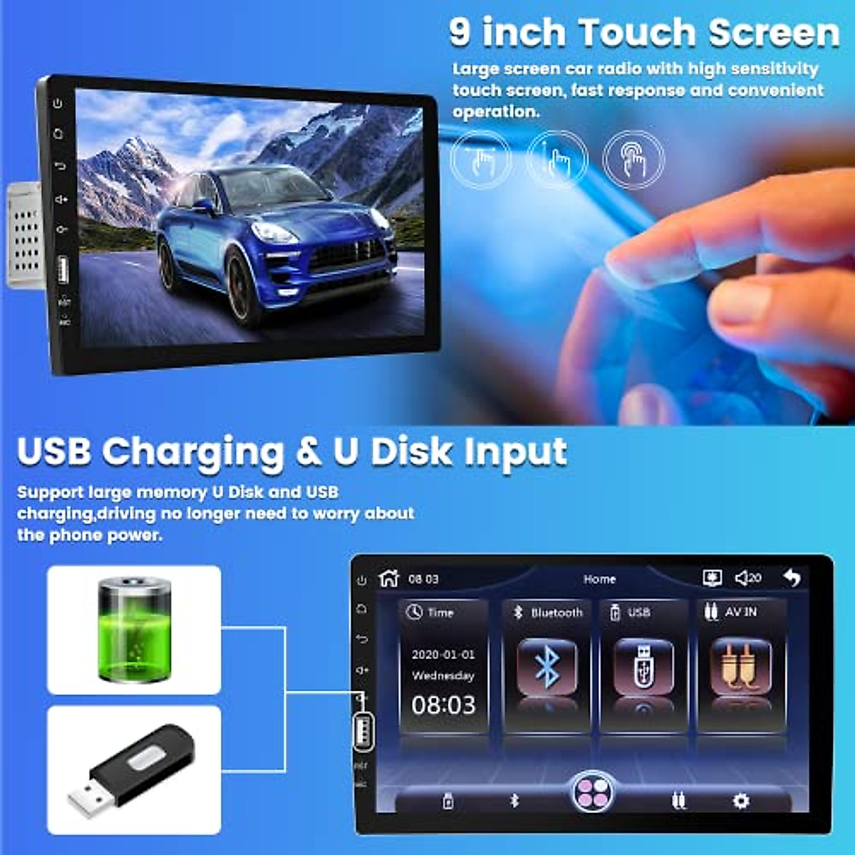 Car Radio Single Din Car Stereo with Apple Carplay Android Auto,FM/AM Radio Hikity 9 Inch Touch Screen Bluetooth Car Audio Receivers Support Phone Mirror Link USB Steering Wheel Control + Backup Cam